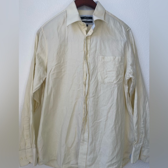 melka | Shirts | Melka Mens Shirt Buttondown Long Sleeve Cream Yellow ...